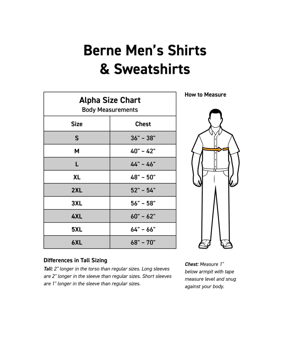Size Charts For Men Women And Youth Outerwear Berne Apparel